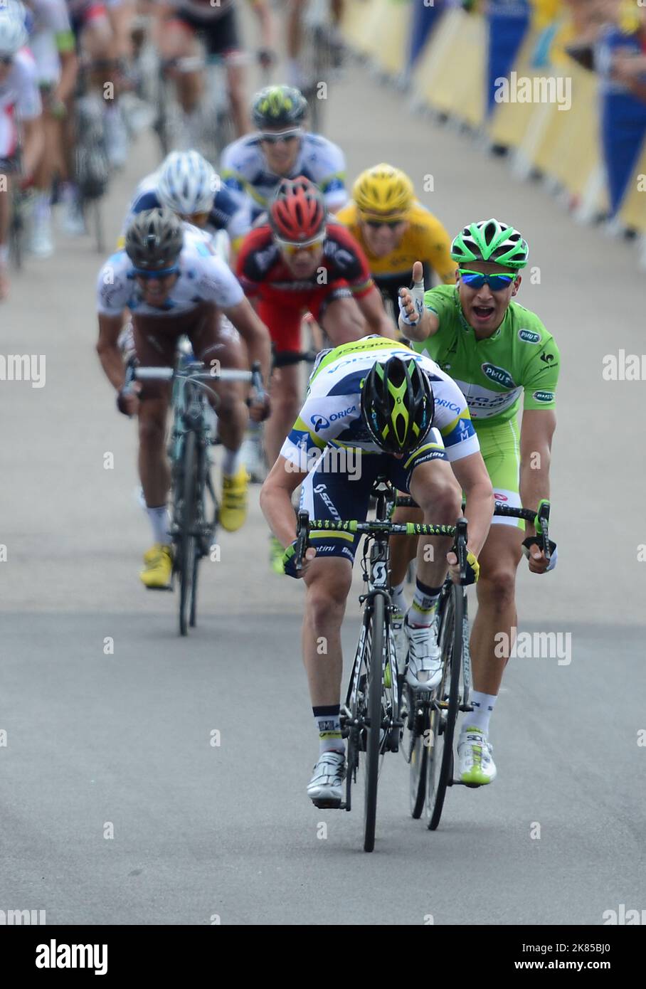 Peter Sagan team Liquigas and Matthew Goss Omega Pharma Quickstep race ...