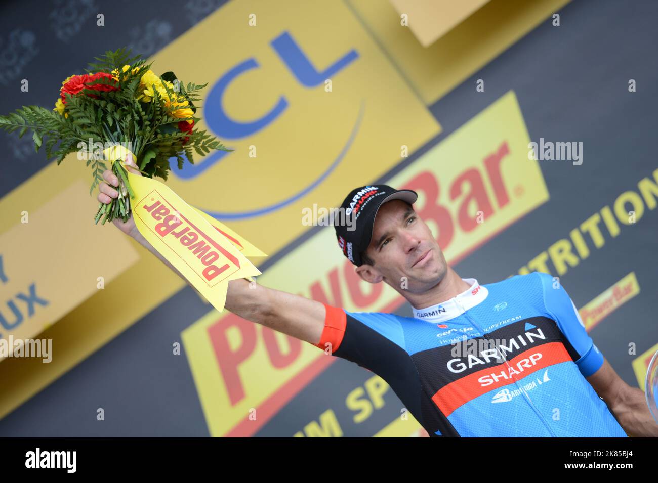 David Millar wins the stage and celebrates on the podium Stock Photo ...