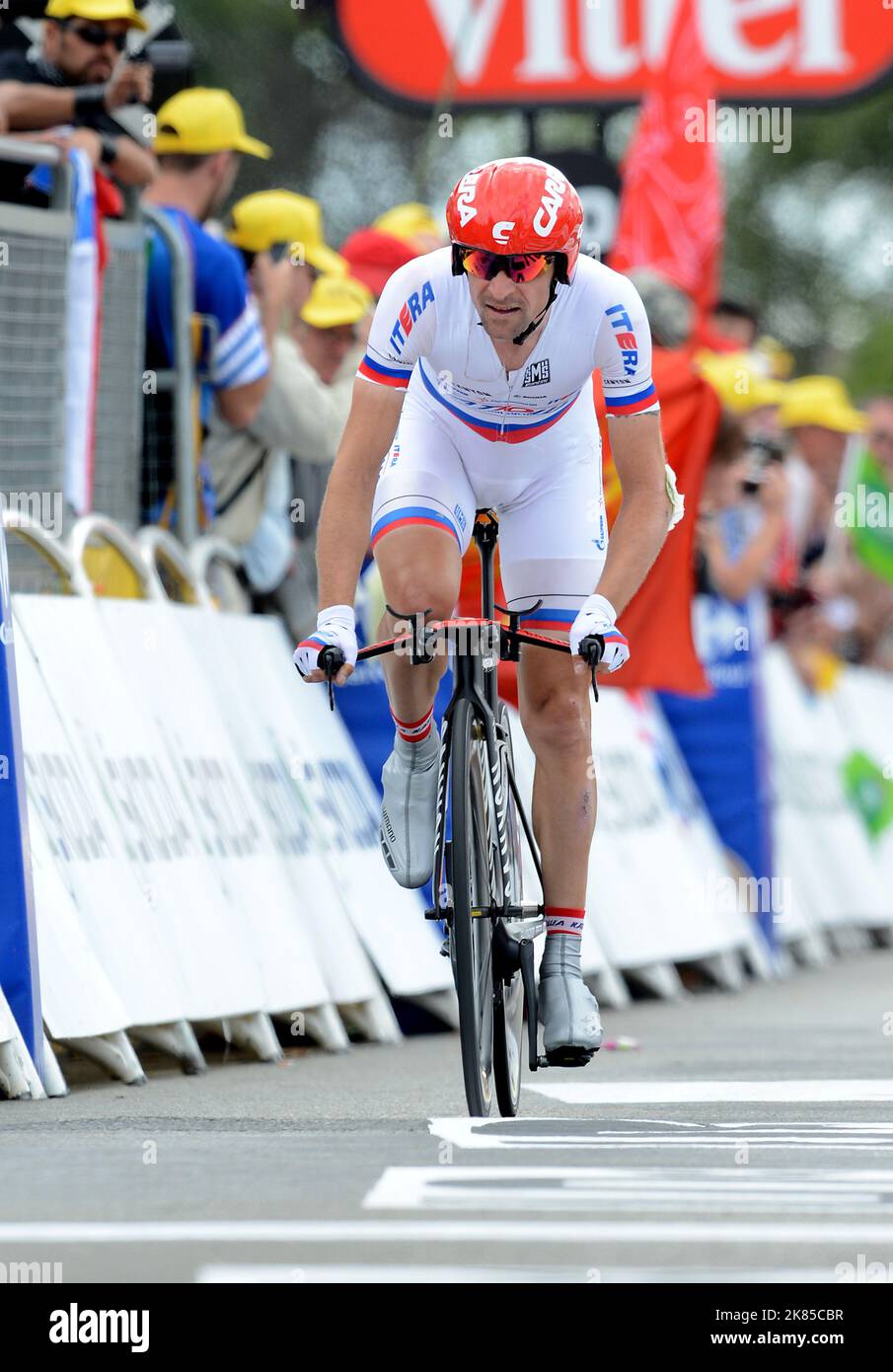 Denis Menchov cteam Katusha crosses the finish line Tour de France 2012 ...