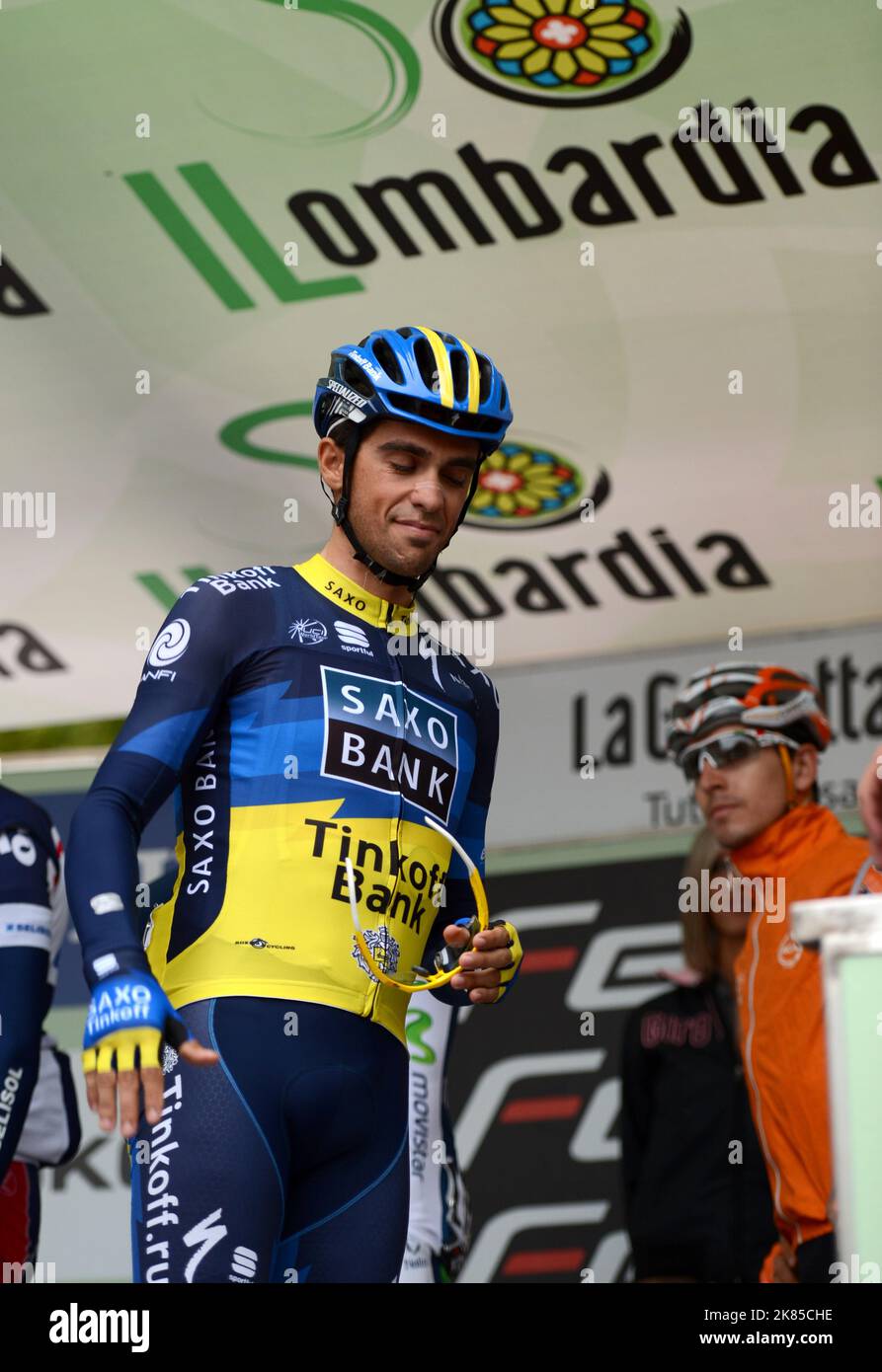 Alberto Contador of Team Saxo Bank Tinkoff Bank on the starting podium ...