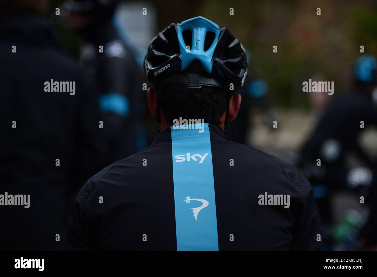 Detail of Colombia's Sergio Henao during a training camp near Pollenca ...