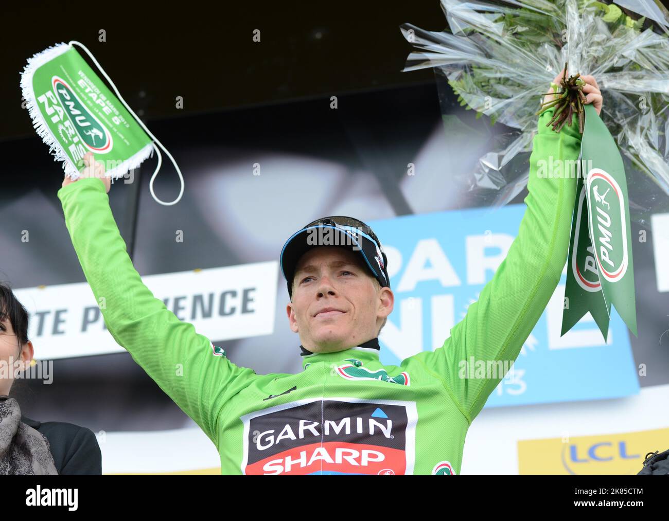 Team Garmin Sharp's Andrew Talansky takes the overall points leader's ...