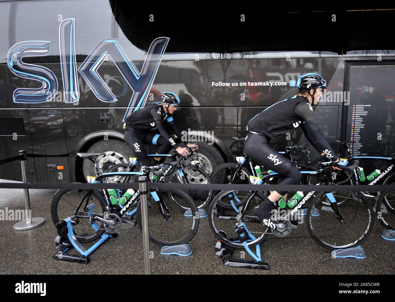 Sky Procycling team-mates Danny Pate (left) and Ian Boswell warm up ...