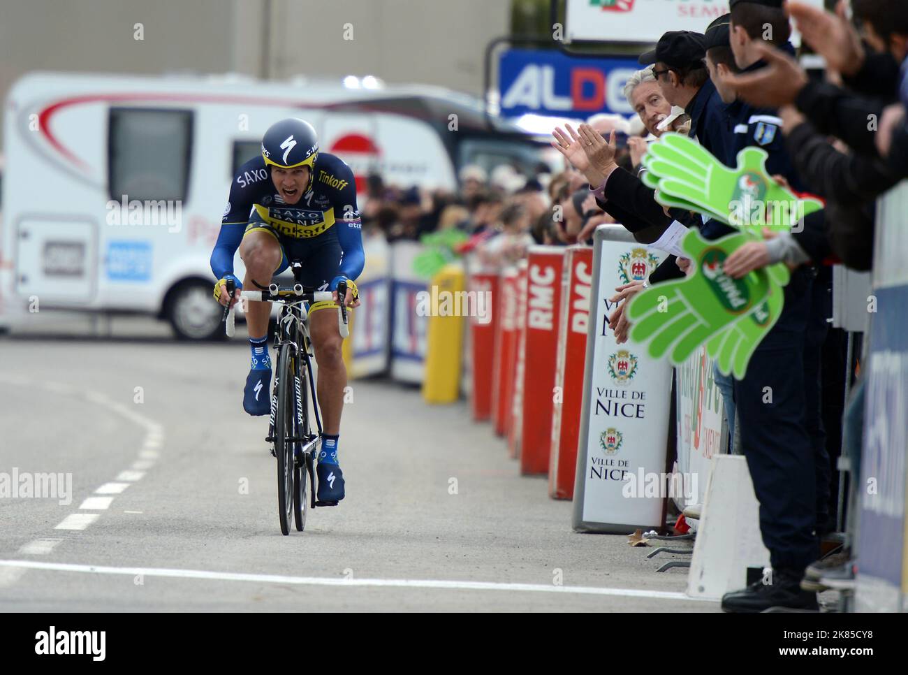 Nicolas Roche team Saxo Bank Tinkoff Bank, crosses the finish line on ...