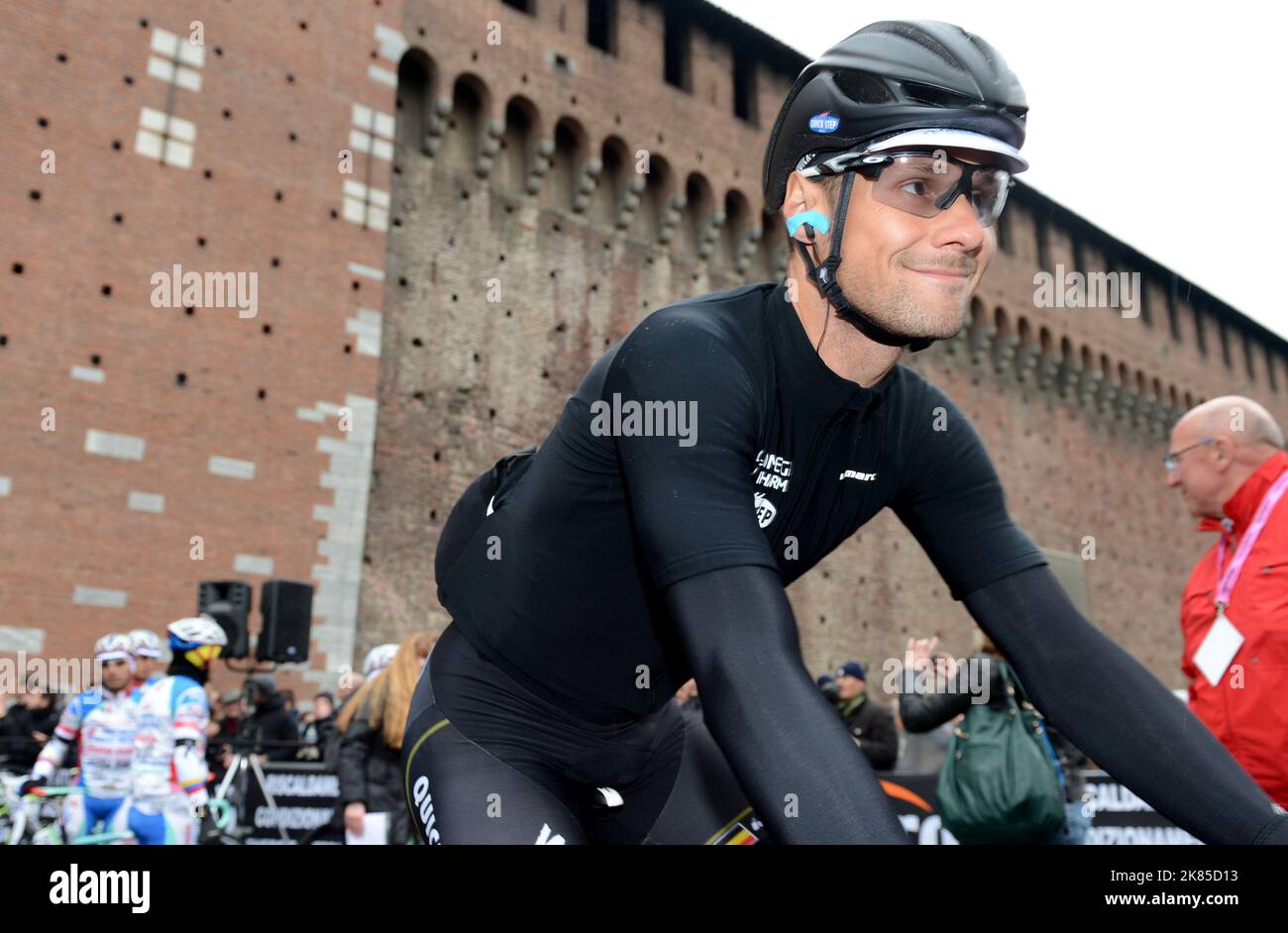 Tom Boonen of team Omega Pharma Quickstep rides toward the starting ...