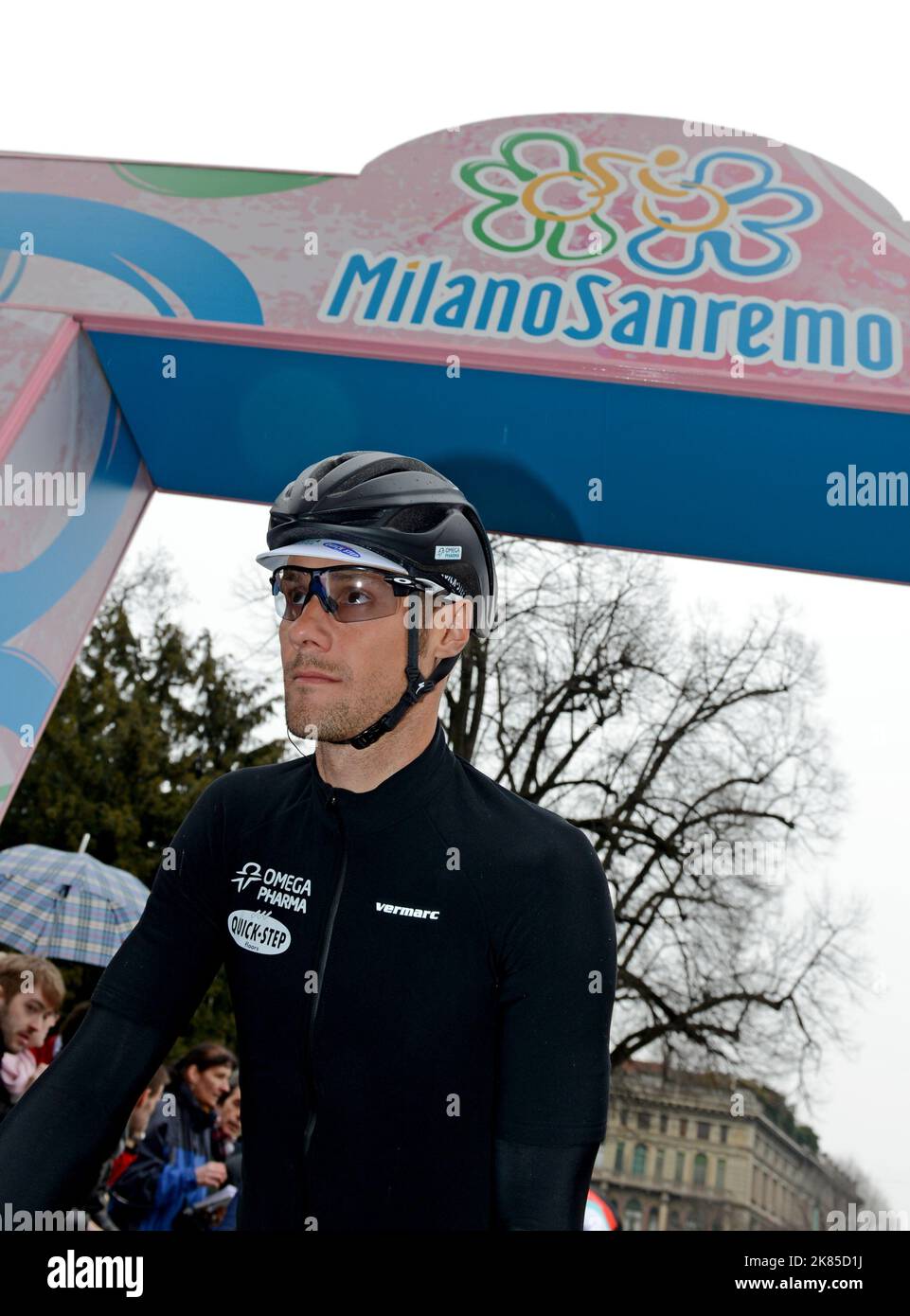 Tom Boonen of team Omega Pharma Quickstep rides toward the starting ...
