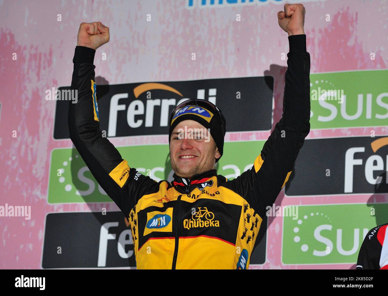 Gerald Ciolek of team MTN - Qhubeka, celebrates on the podium after ...