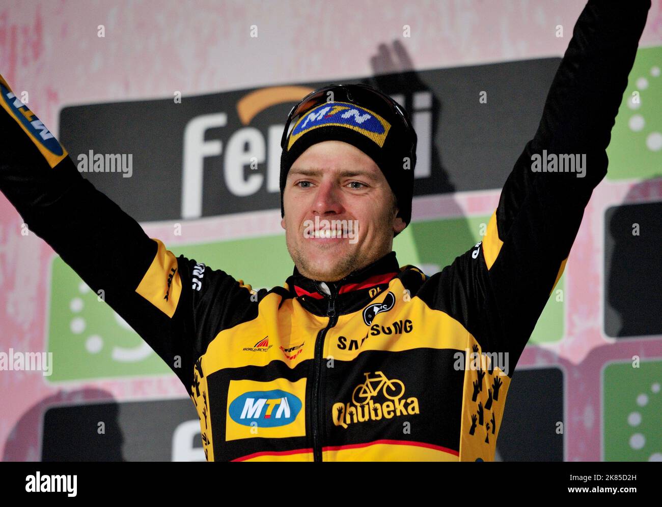 Gerald Ciolek of team MTN - Qhubeka, celebrates on the podium after ...
