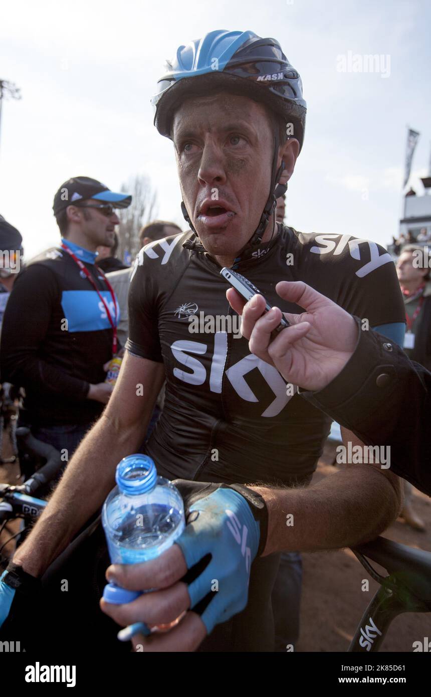Matt Hayman of Team Sky Procycling giving an interview at the finish of ...
