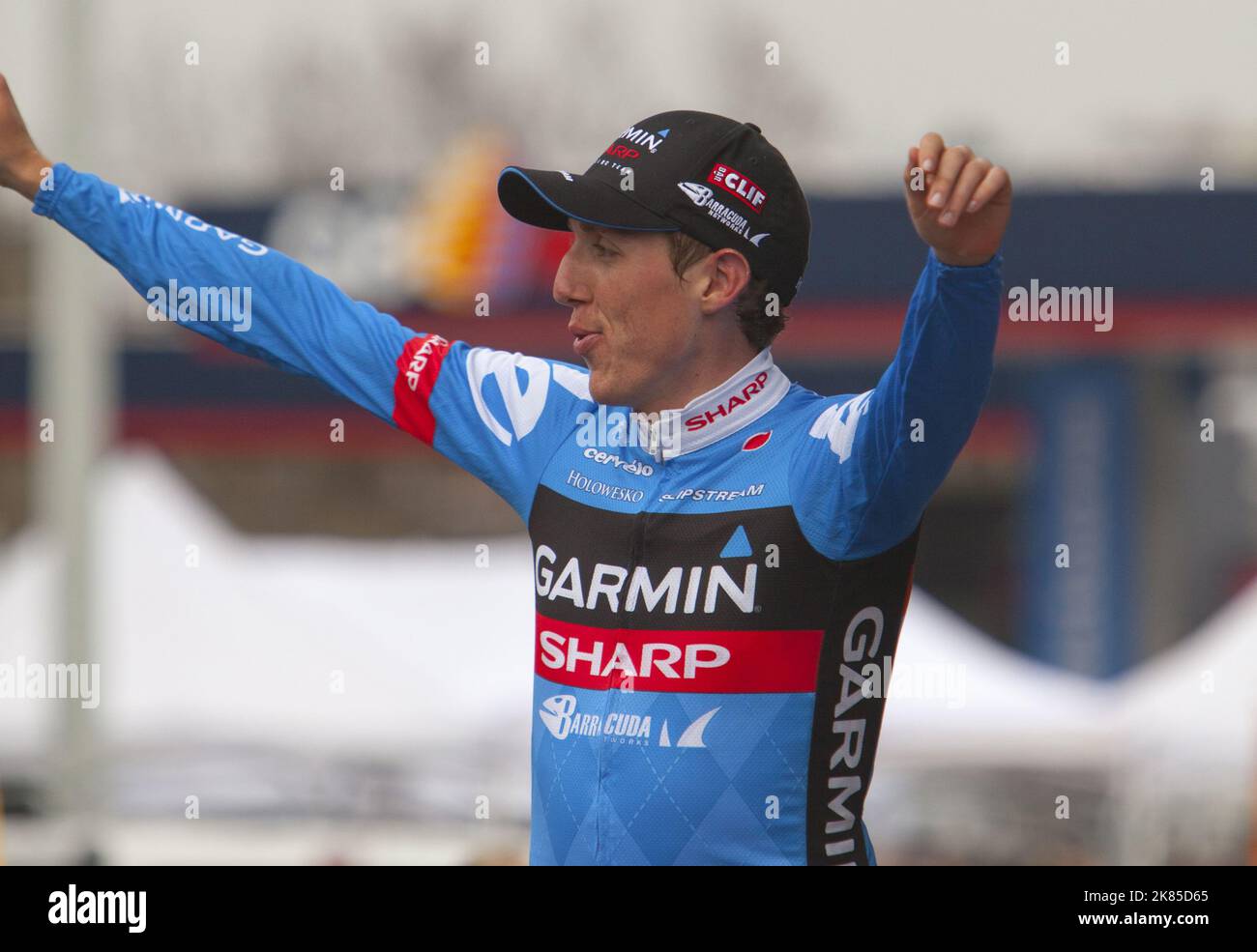 Daniel Martin (IRL), team Garmin Sharp stands and celebrates on the ...