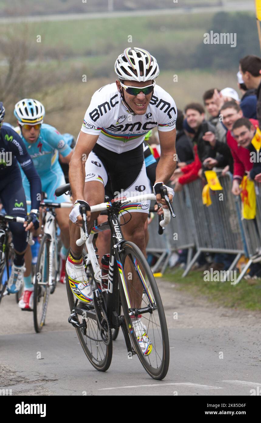 Philippe Gilbert (Bel), BMC Racing Team climbs the cote de la Red Stock ...