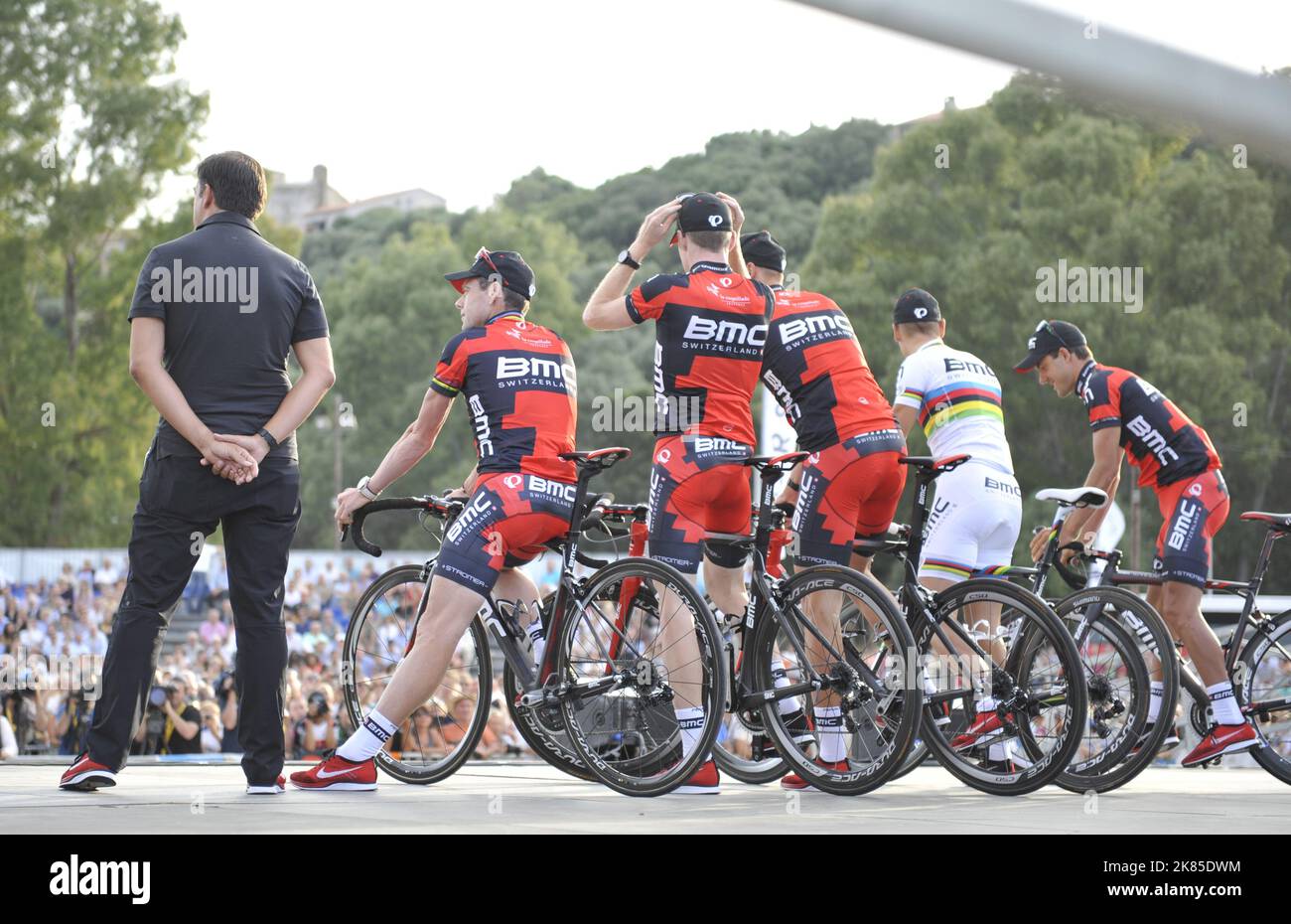 Team BMC's Cadel Evans, Phillipe Gilbert, Brent Bookwalyter, Marcus ...