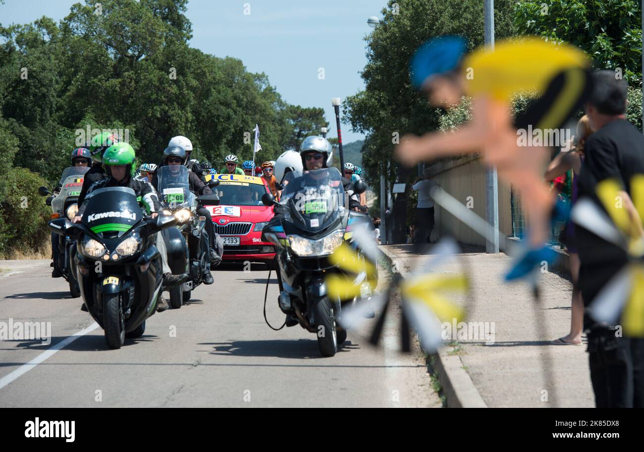 The motorcycles and Race Director's (Christian Prudhomme) car roll out ...