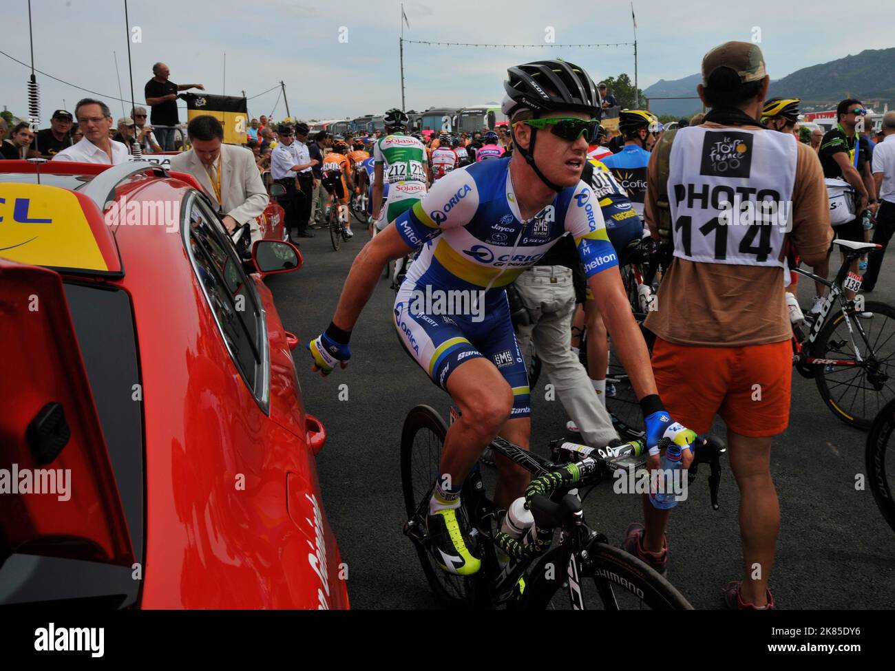 Stuart O'Grady, team Orica Greenedge rides away from the finish line ...