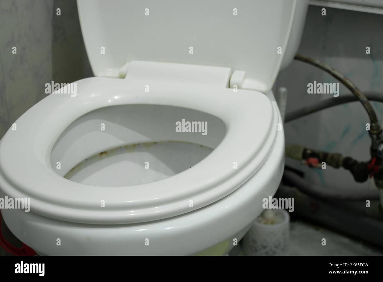 dirty white toilet bowl in the bathroom close-up, bathroom, toilet ...