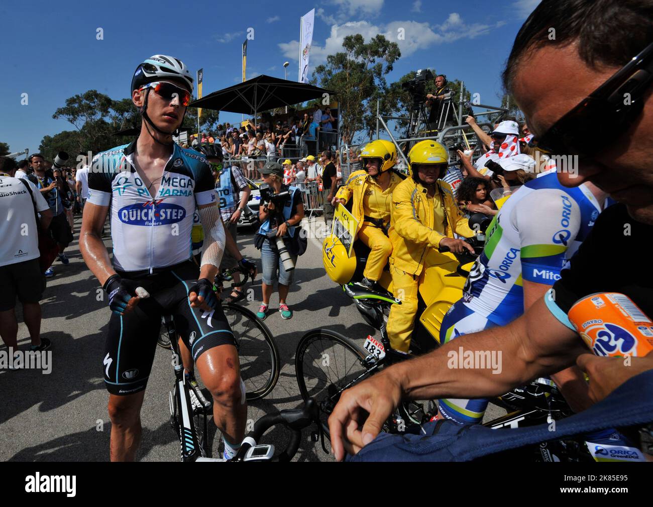 Tony Martin of team Omega Pharma Quickstep comes in at the back of the ...