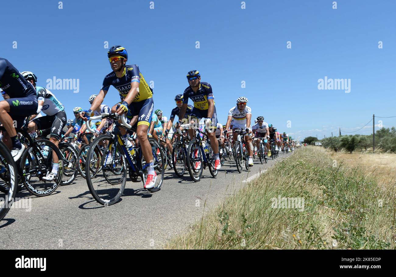 Alberto Contador rides ahead of team mate Benjamin Noval Gonzalez (ESP ...