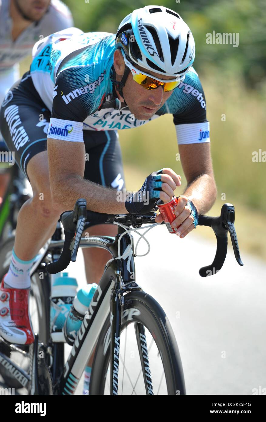 Jerome Pineau of team Omega Pharma Quickstep rides amongst the peloton ...