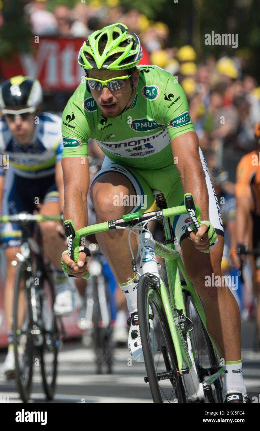 Peter Sagan team Cannondale crosses the finish line in 3rd position ...
