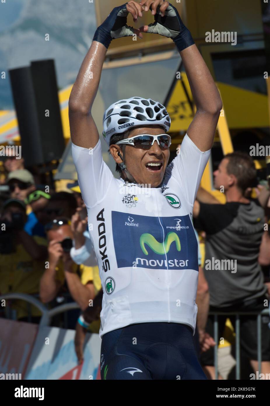 Nairo Alexander Quintana team Movistar crosses the finish line in first ...