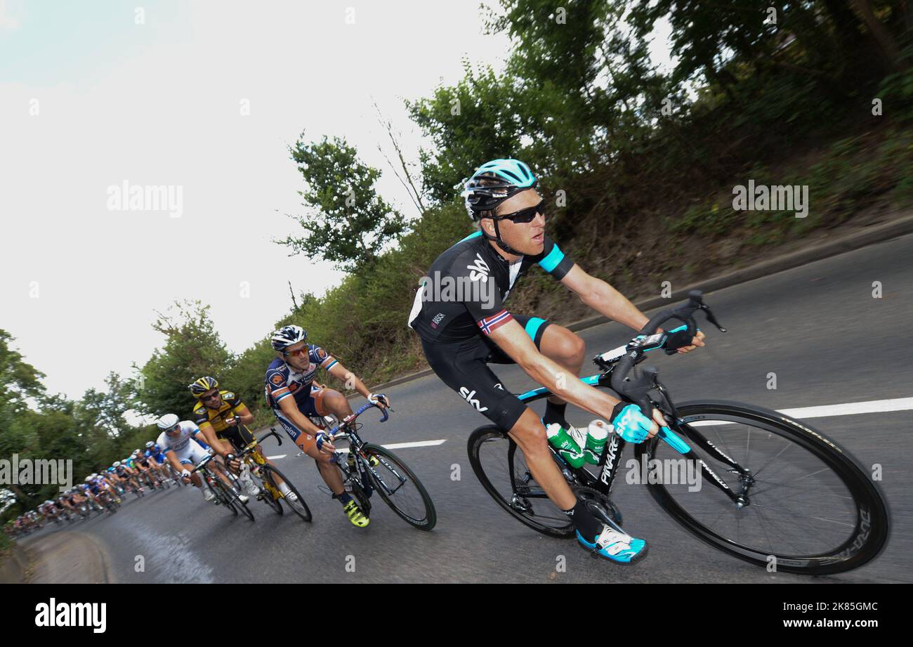 Gabriel Rasch (Sky) rides at the head of the peloton during the ...