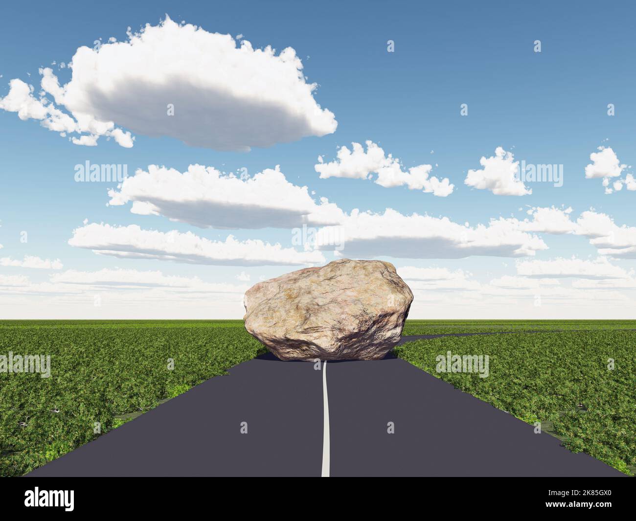 Rock blocks a road Stock Photo - Alamy