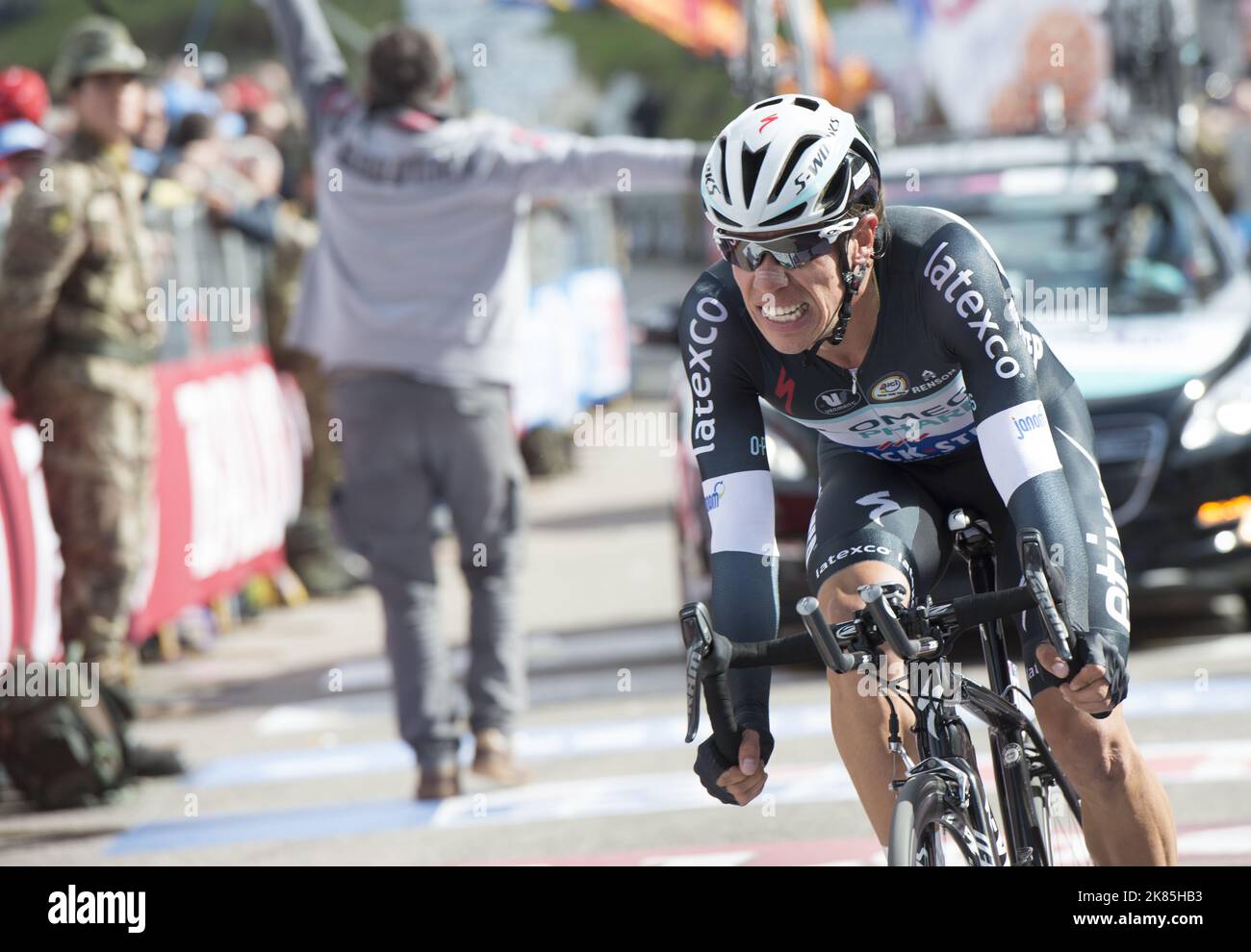 Rigoberto Uran team Omega Pharma Quickstep crosses the finish line on ...