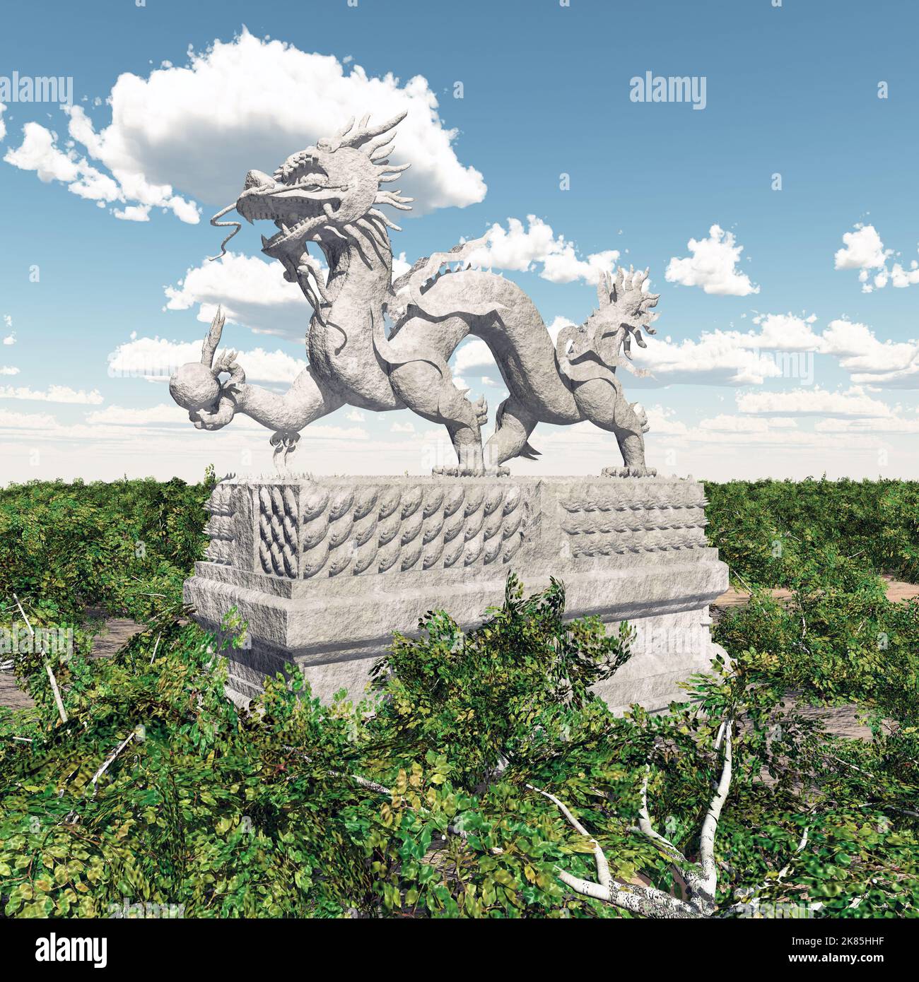 Chinese dragon statue in a landscape Stock Photo - Alamy