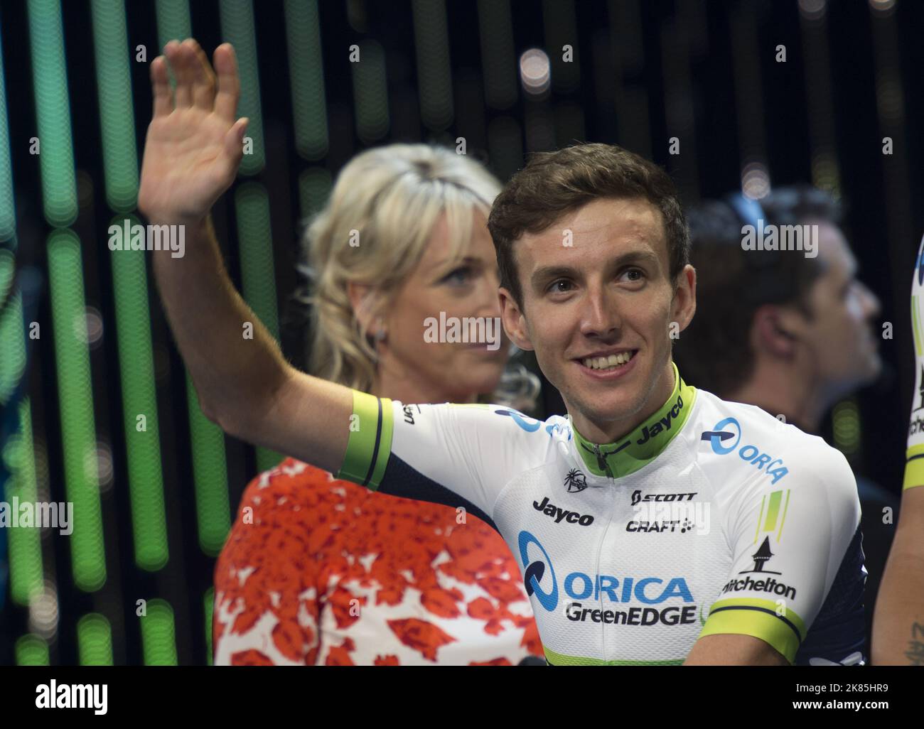 Simon Yates team Orica Green Edge arrives on stage for the opening ...