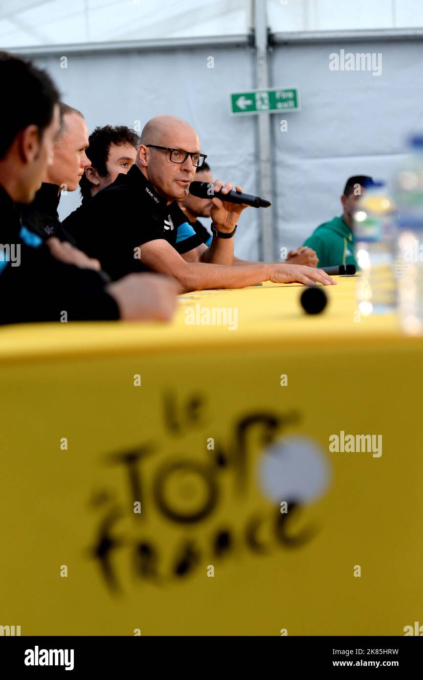 On the day of the opening ceremony of the Tour de France, team Sky hold ...