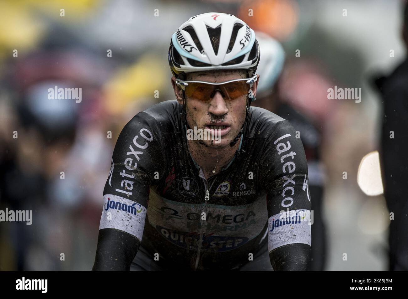 Mark Renshaw team Omega Pharma Quickstep crosses the finish line Stock ...