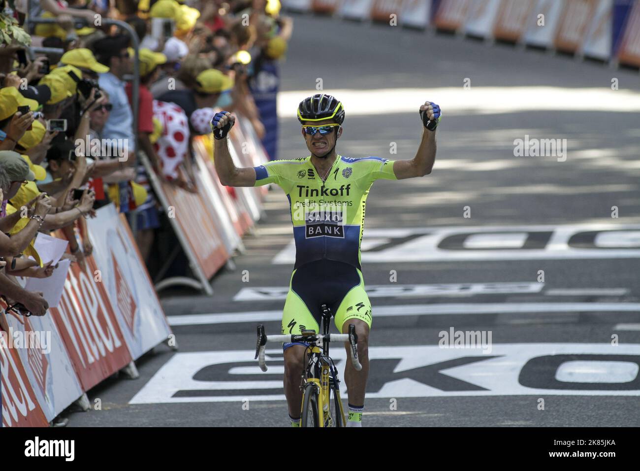 Michael Rogers of Team Tinkoff Saxo wins the stage in Bagneres de ...