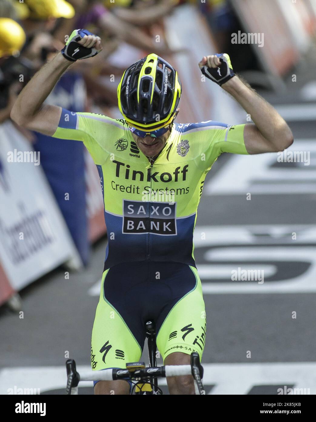 Michael Rogers of Team Tinkoff Saxo wins the stage in Bagneres de ...