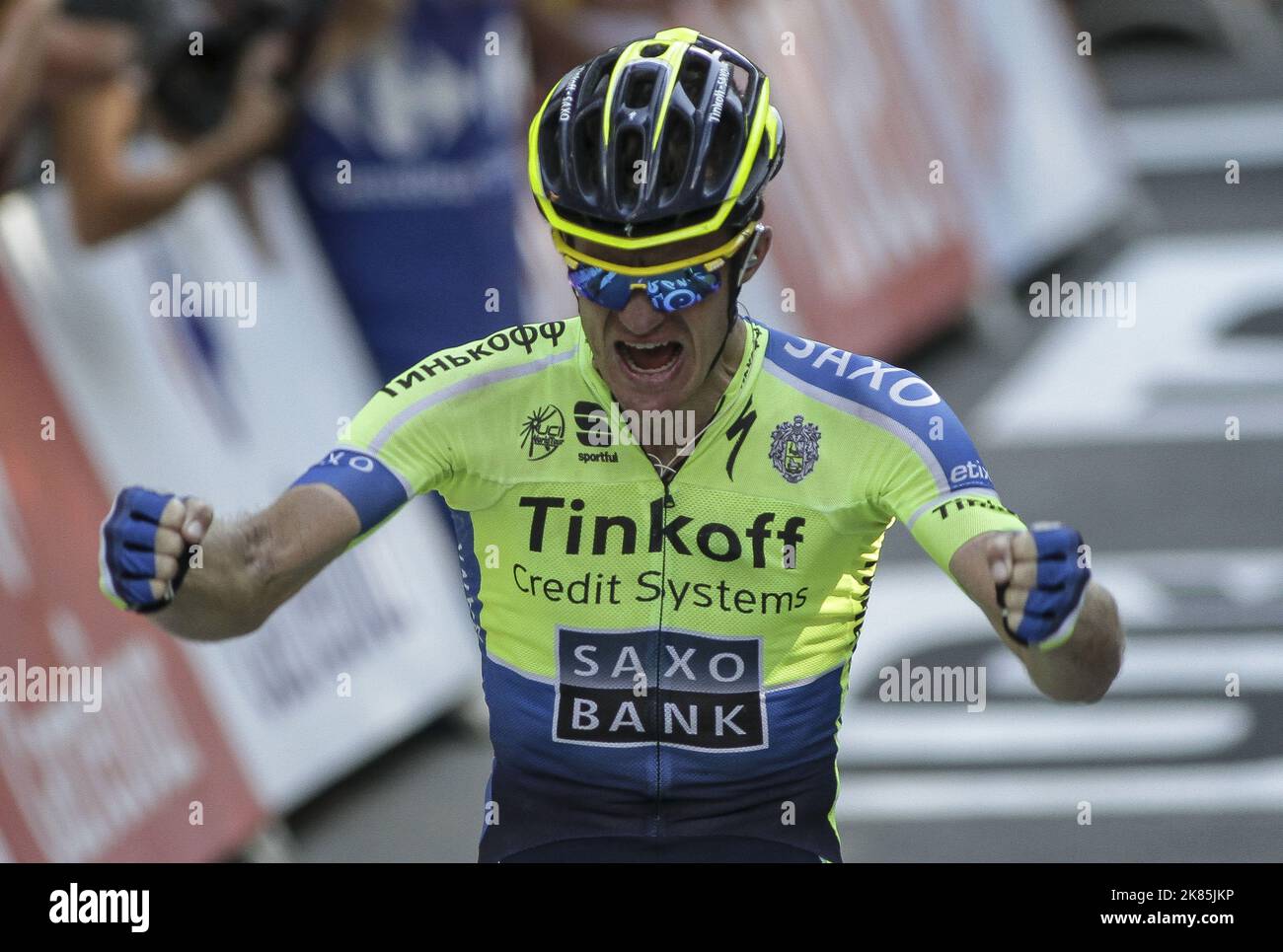 Michael Rogers of Team Tinkoff Saxo wins the stage in Bagneres de ...