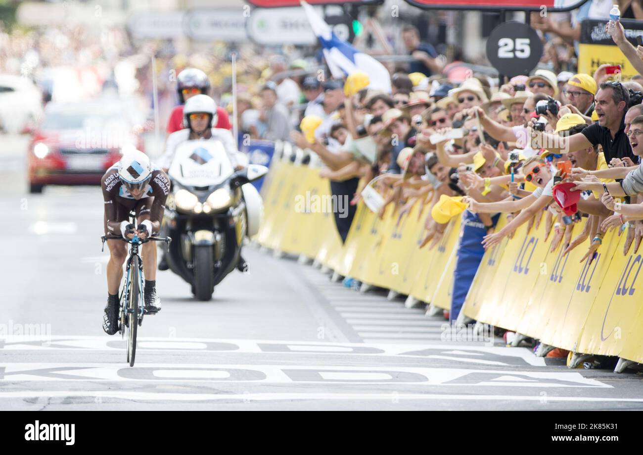 Jean Christophe Peraud team AG2R La Modiale crosses the finish line ...