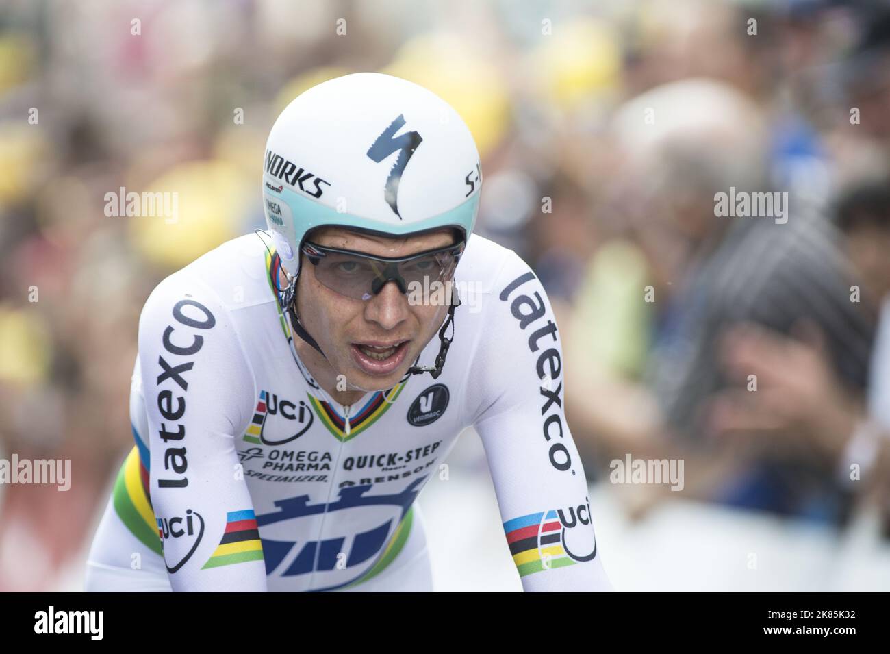 Tony Martin, Omega Pharma-Quick Step, crosses the finish line at the ...