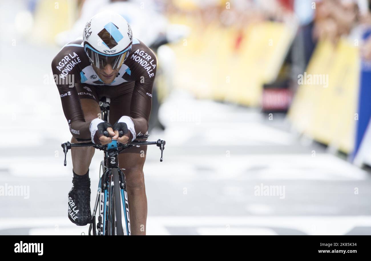 Jean Christophe Peraud team AG2R La Modiale crosses the finish line ...