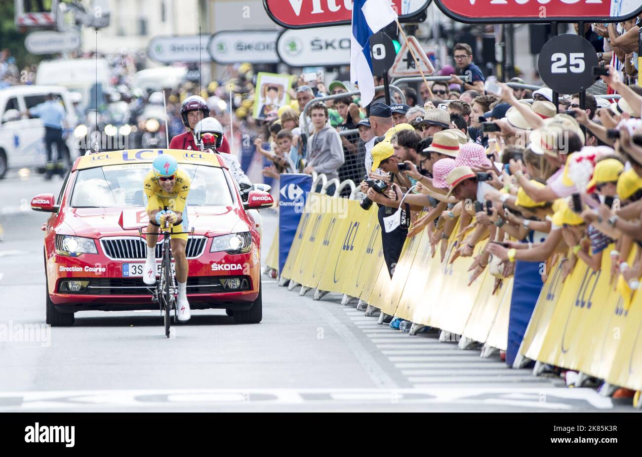 Vincenzo Nibali team Astana crosses the finish line in 4th position and ...