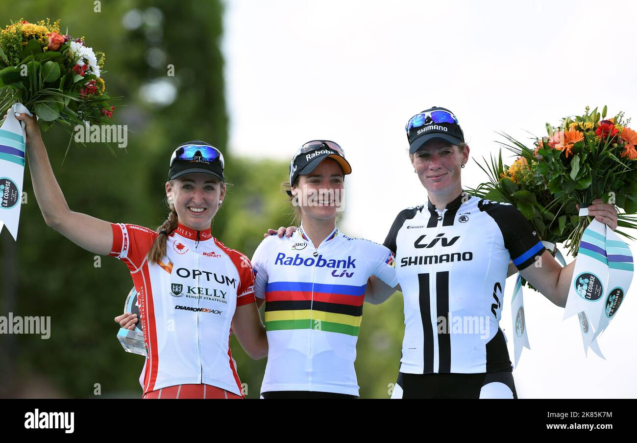 Rabobank - Liv's Marianne Vos (centre) celebrates on the podium winning ...