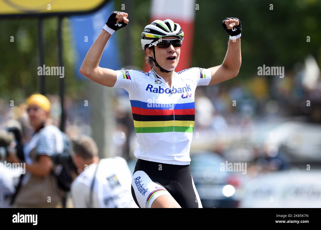 Rabobank - Liv's Marianne Vos celebrates as she crosses the line to win ...