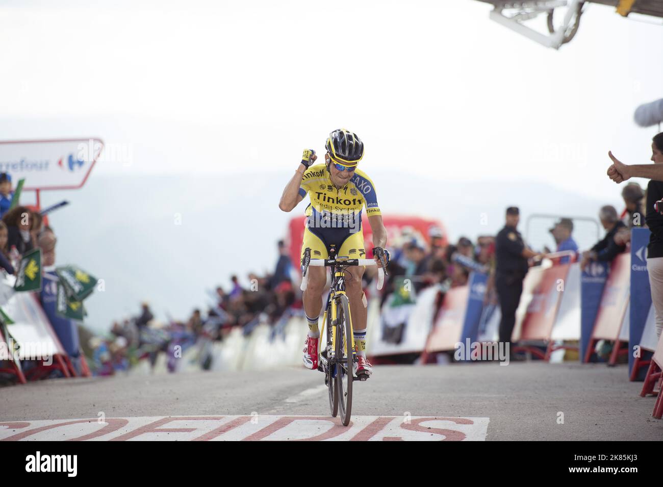 Jesus Hernandez of team Tinkoff Saxo crosses the finish line in 13th ...