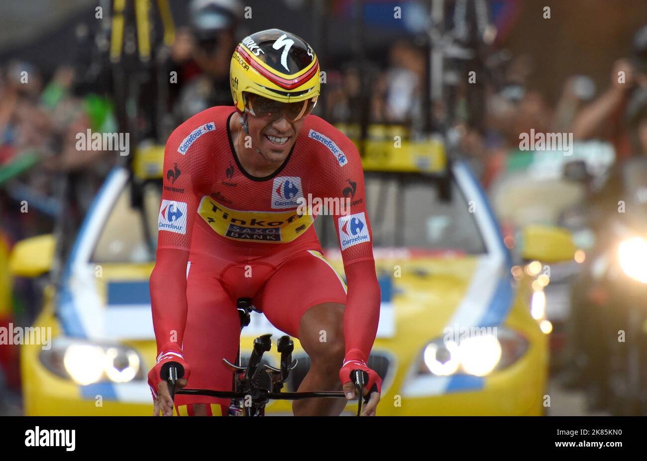 Team Tinkoff Saxo's Alberto Contado crosses the finish line Stock Photo ...