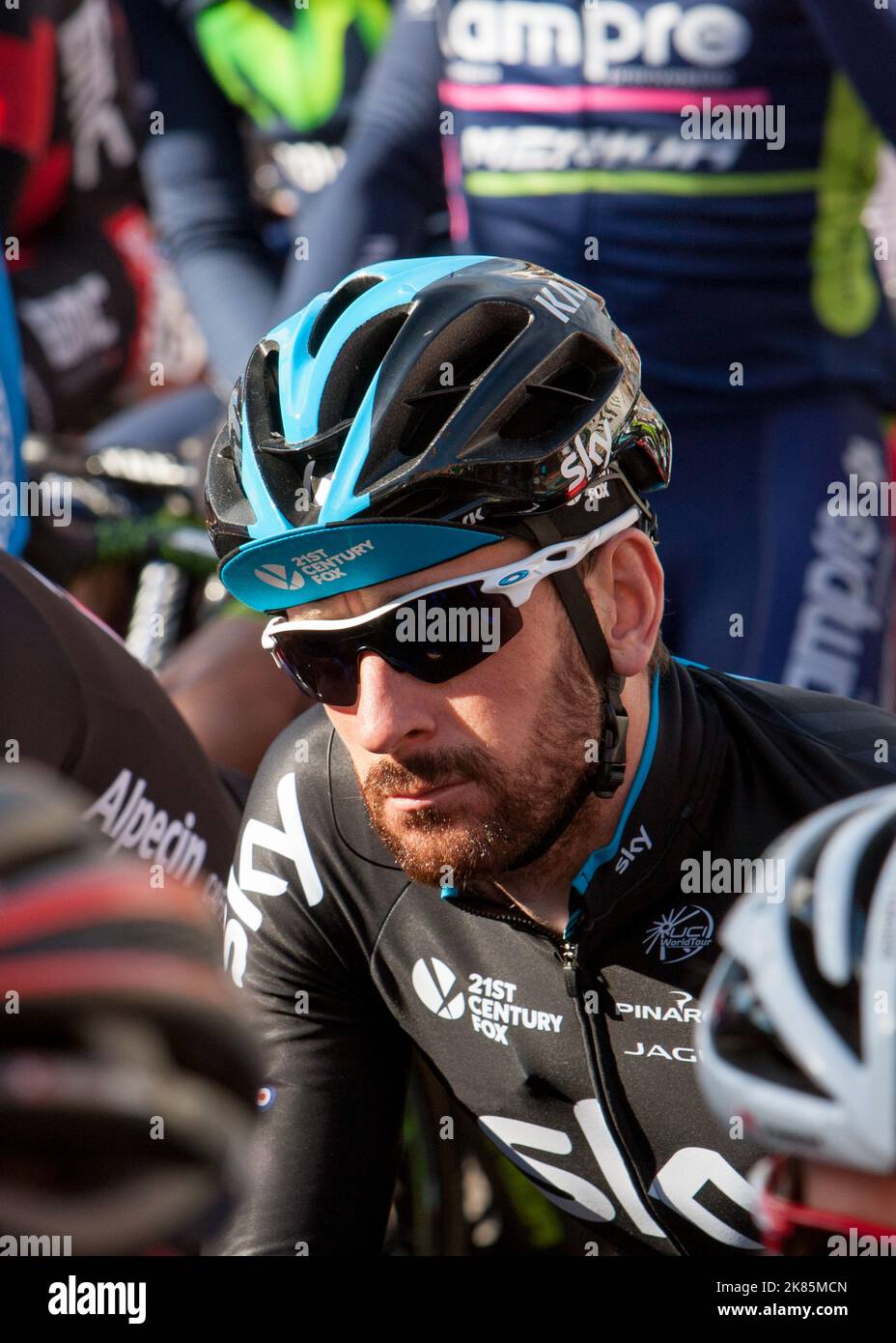 Team Sky's Bradley Wiggins looking pensive before the strt of his ...