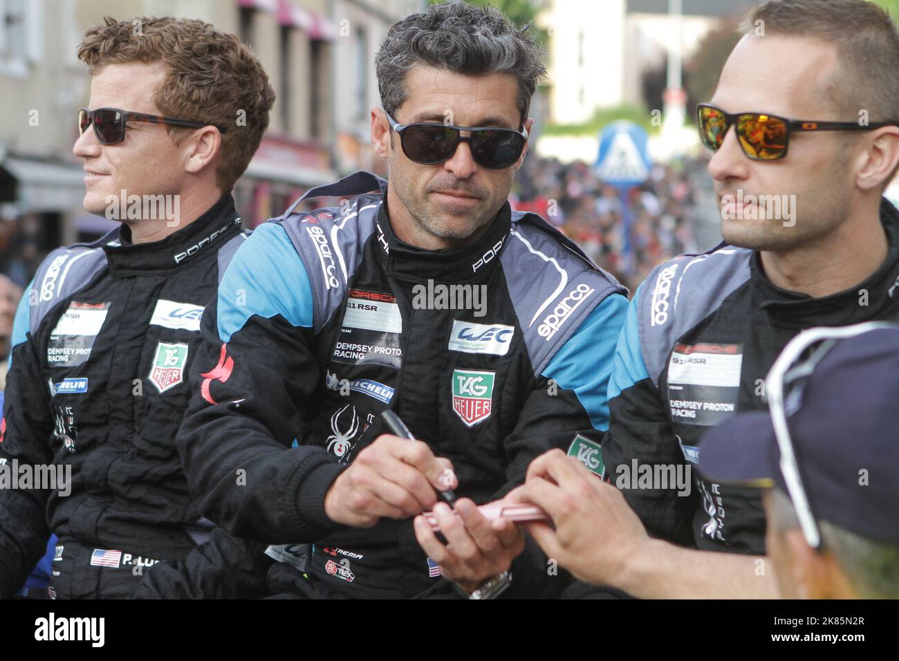 Patrick Long (left) and Greys Anatomy star Patrick Dempsey centre, here ...