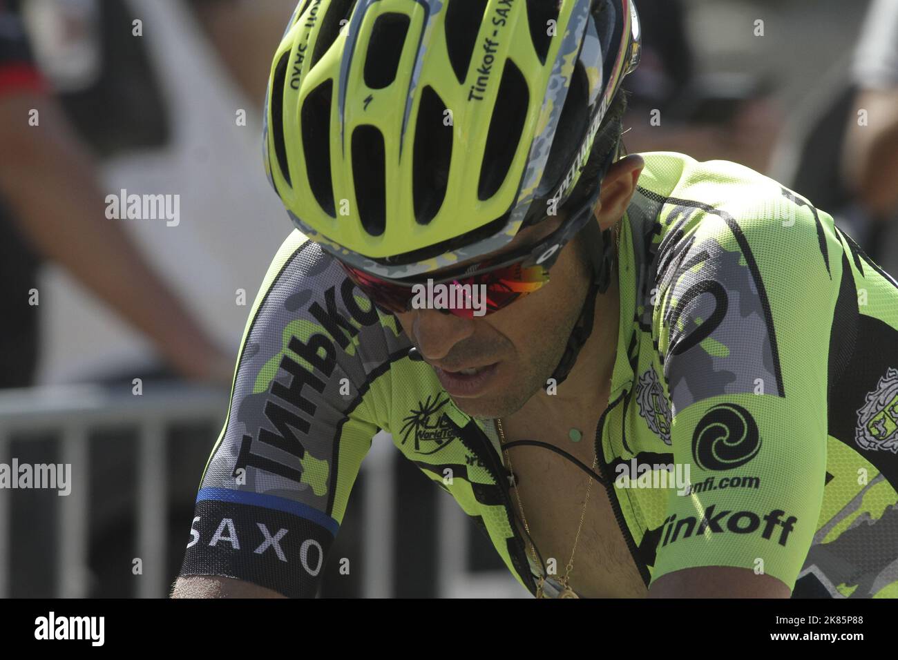 Alberto Contador of team Tinkoff Saxo Bank at the finish line Stock ...