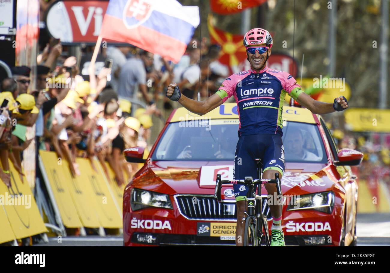 Ruben Plaza Moilina of team Lampre Merida wins the stage in a solo ...