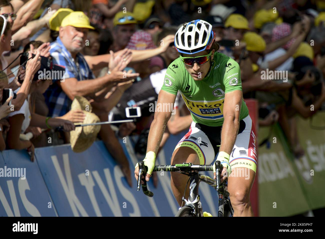 Peter Sagan of team Tinkoff Saxo Bank crosses the finish line in Gap in ...