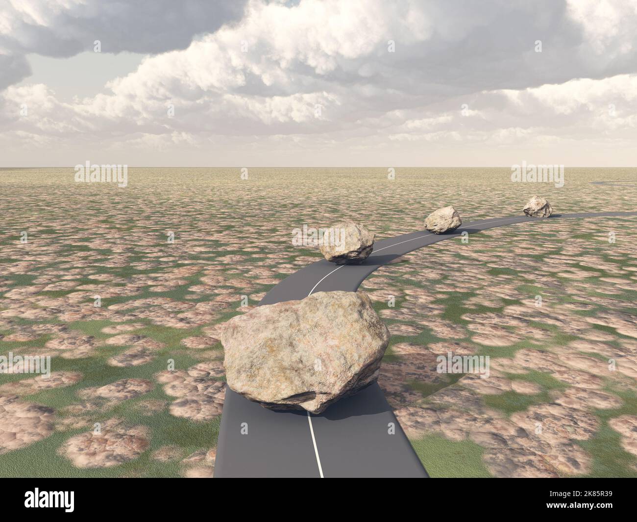 Rocks block a road Stock Photo - Alamy