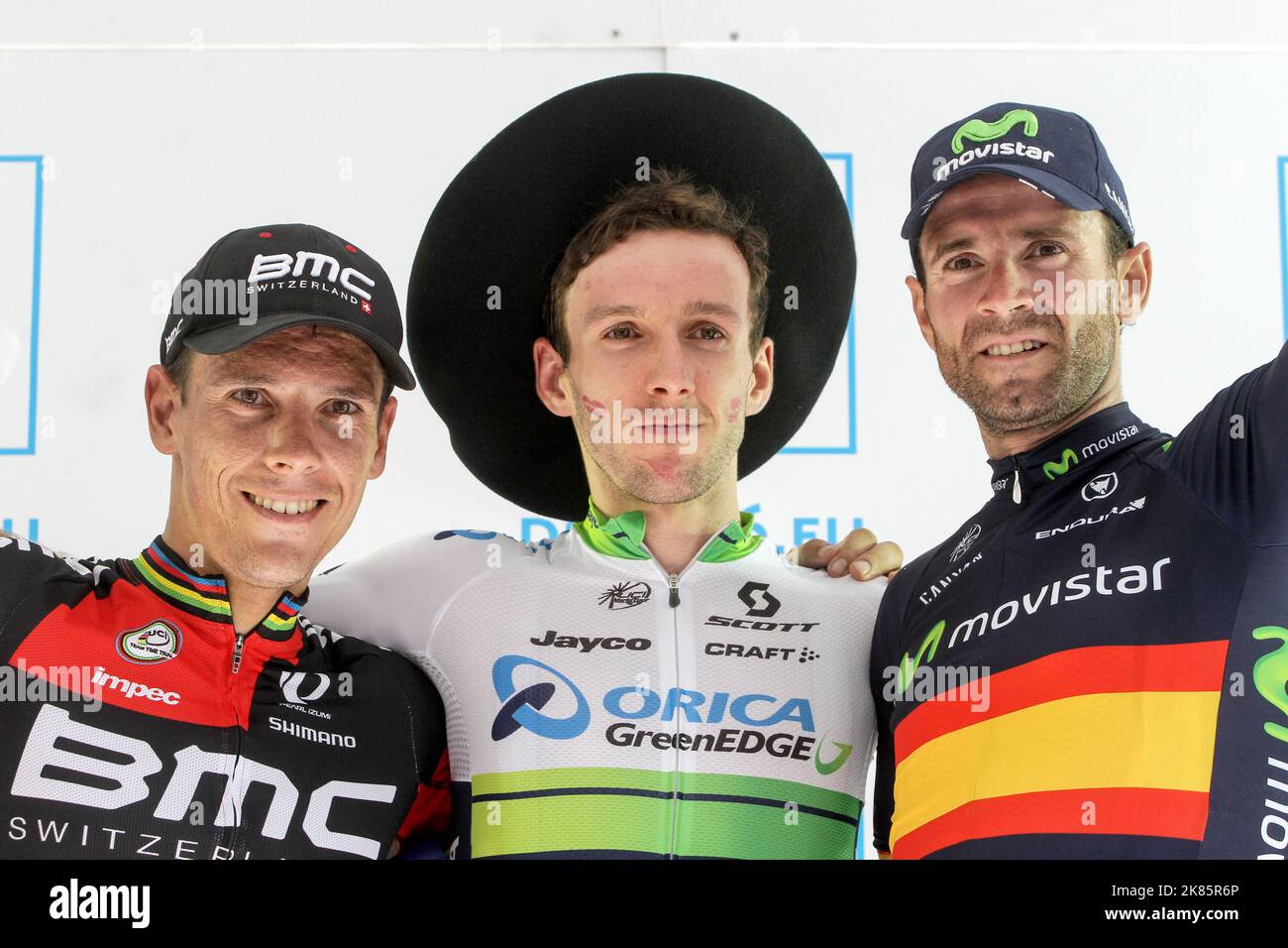 Adam Yates (centre) wins the San Sebastian 2015 Classic in a solo ...