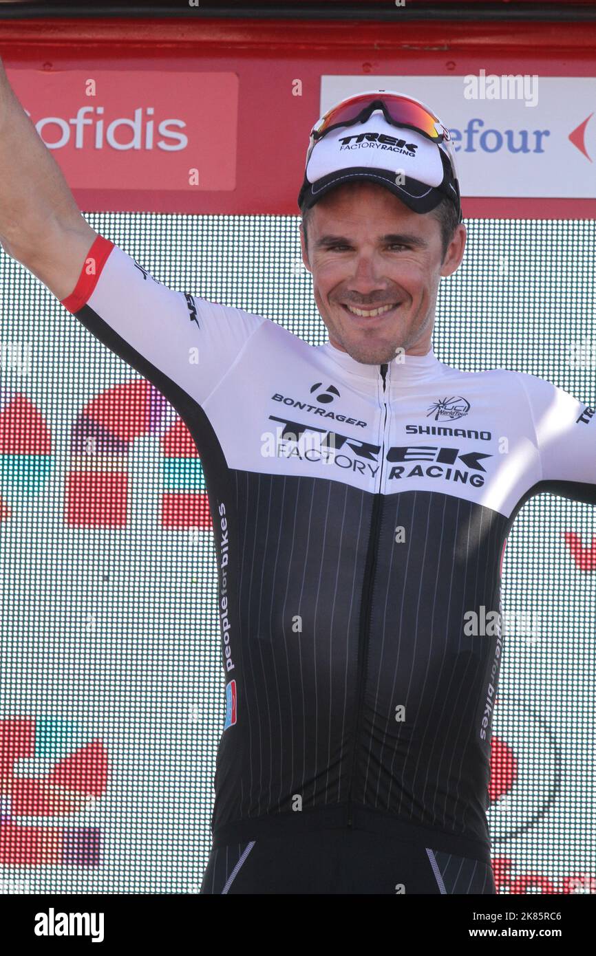 Trek Factory team's Markel Irizar on the podium after stage 4 Estepona ...